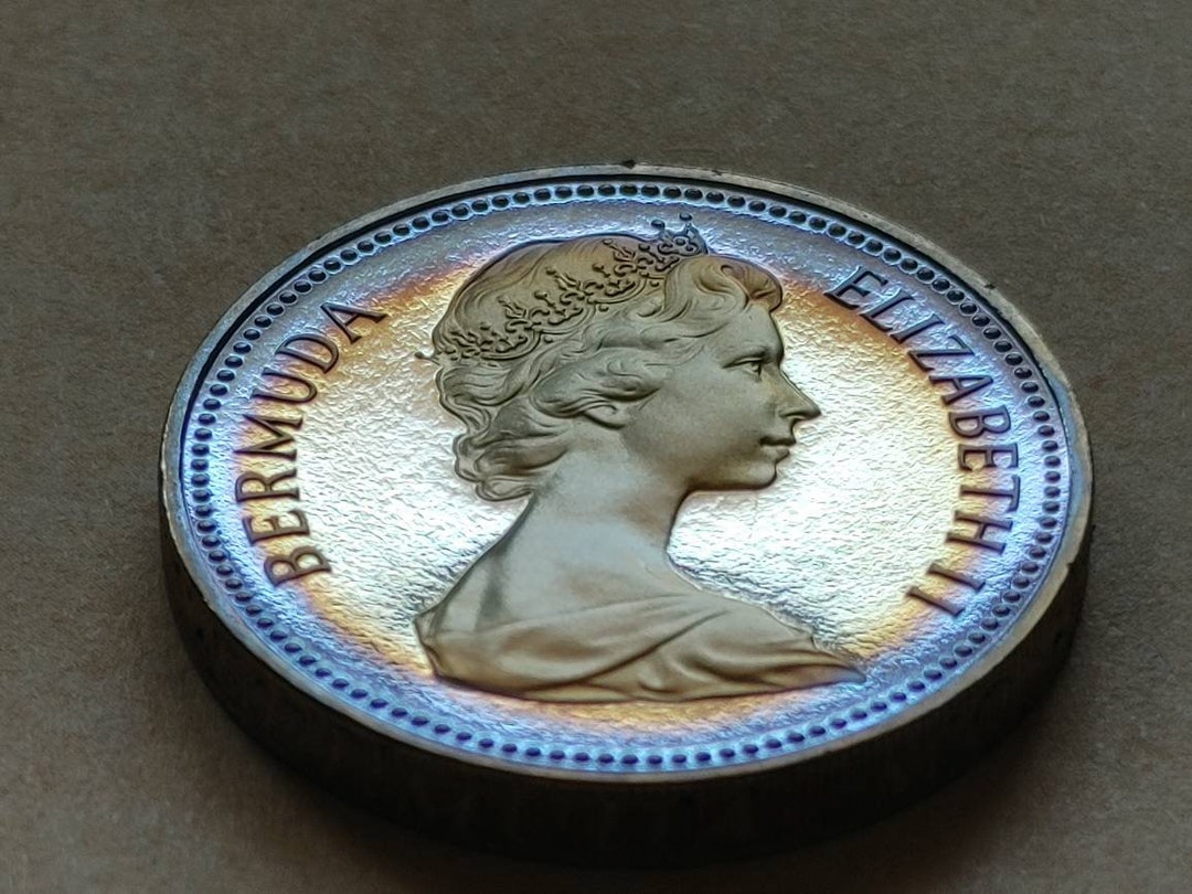 Rare Proof 1983 Bermuda Rainbow Toned Gem Struck Proof 5 Dollar Coin of ...