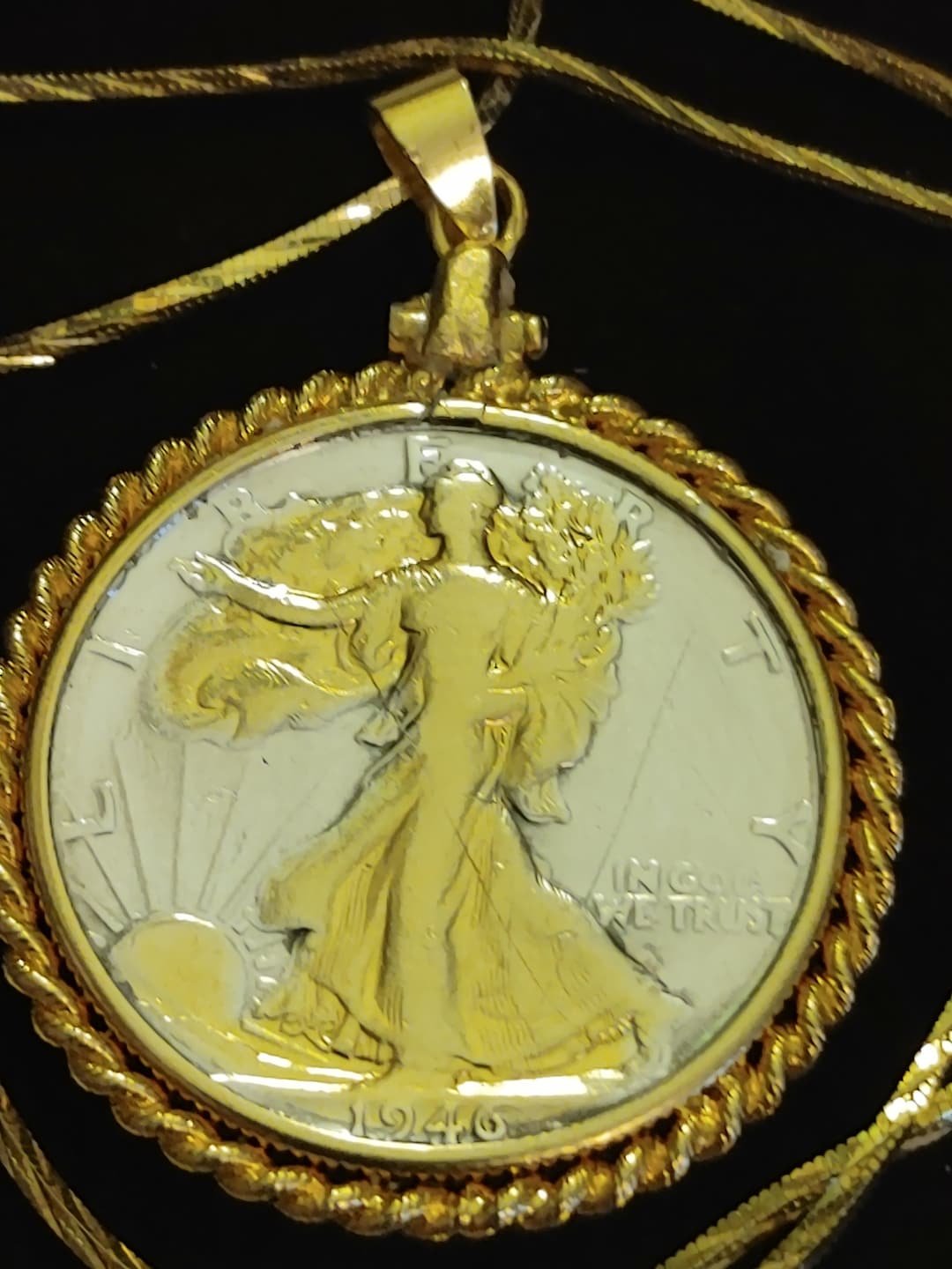 Genuine 1946 Americana Walking Liberty Coin Pendant on an 18" 18kgf ...