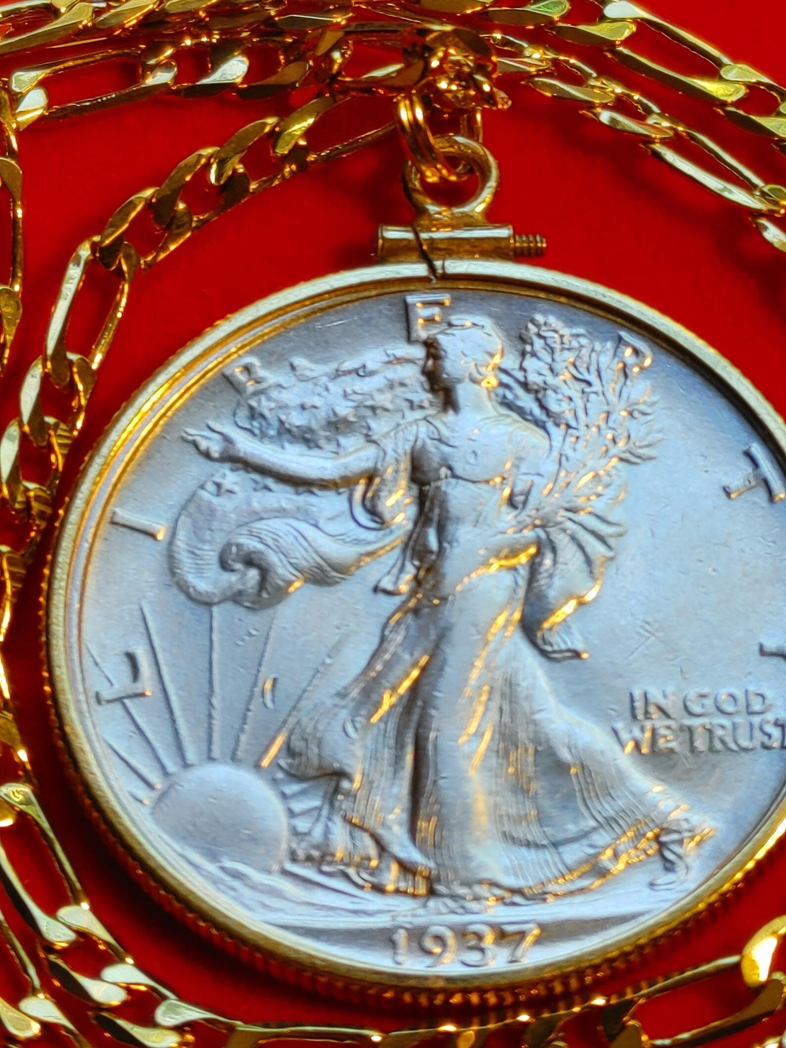 1937 American Walking Liberty Coin Pendant on a 24" 18kgf Gold-filled ...
