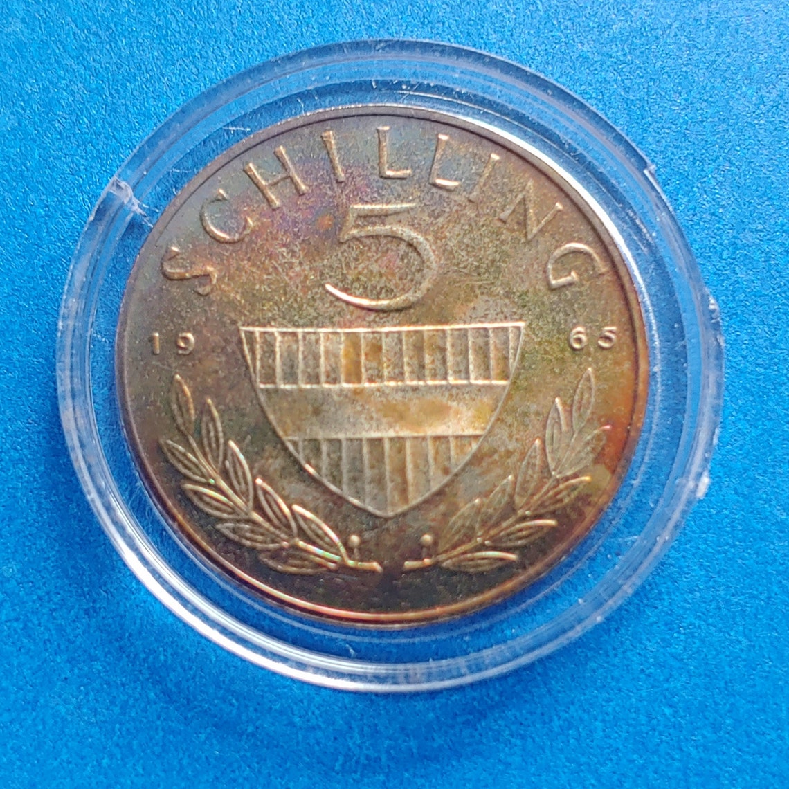 Silver Rainbow Toned 1965 Austrian 5 Shilling, Collectible Coin Toning ...
