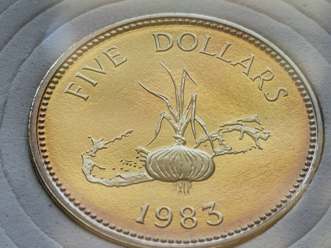 Rare Proof 1983 Bermuda Rainbow Toned Gem Struck Proof 5 Dollar Coin of ...