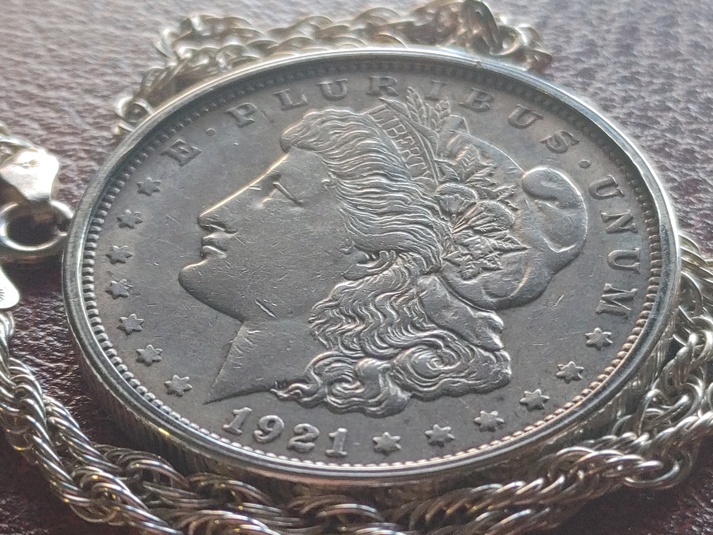 American 1921 San Francisco Morgan Silver Dollar Necklace on an 18 ...