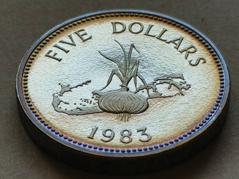 Rare Proof 1983 Bermuda Rainbow Toned Gem Struck Proof 5 Dollar Coin of ...