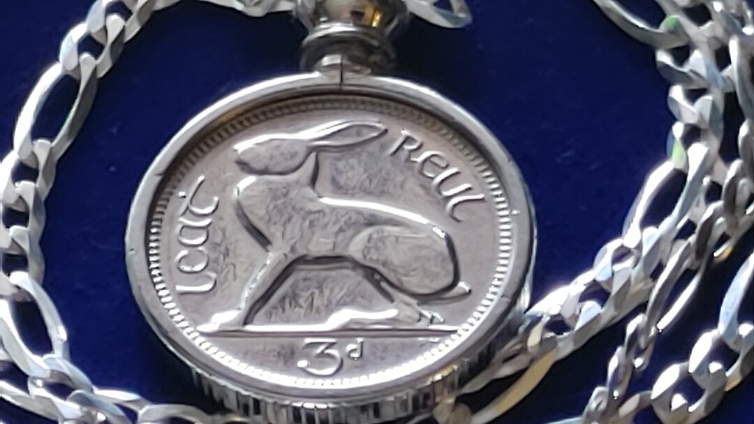 1967 Ireland Rabbit Coin Pendant Authentic and Sterling Silver Figaro ...