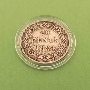 Silver 1894 Newfoundland Canada, 20 Cents Coin, EF Condition, Young Queen Victoria, First ...