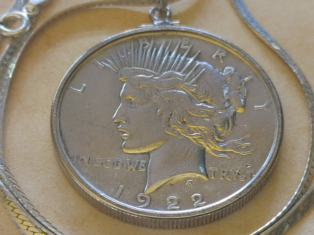 Genuine US Silver Peace Dollar Americana Necklace, 1922 Statue of ...