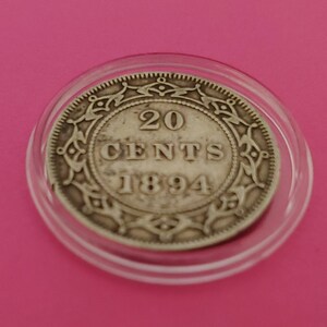 Silver 1894 Newfoundland Canada, 20 Cents Coin, EF Condition, Young Queen Victoria, First ...