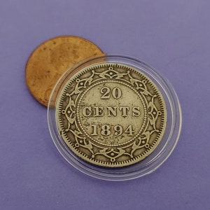 Silver 1894 Newfoundland Canada, 20 Cents Coin, EF Condition, Young Queen Victoria, First ...
