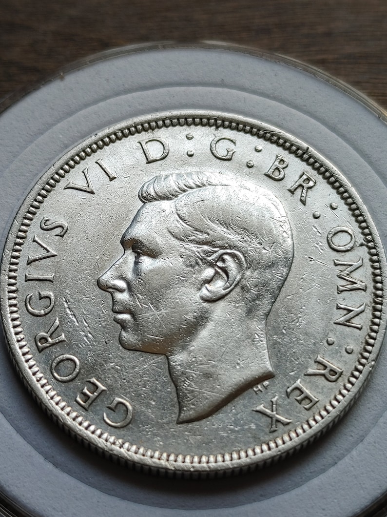 1942 Silver About Uncirculated Finer Grade United Kingdom English Half ...