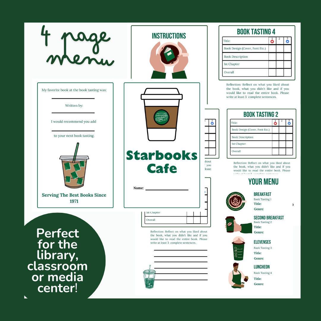 Starbooks Book Tasting Kit: Coffee Shop Classroom Decor (printable ...
