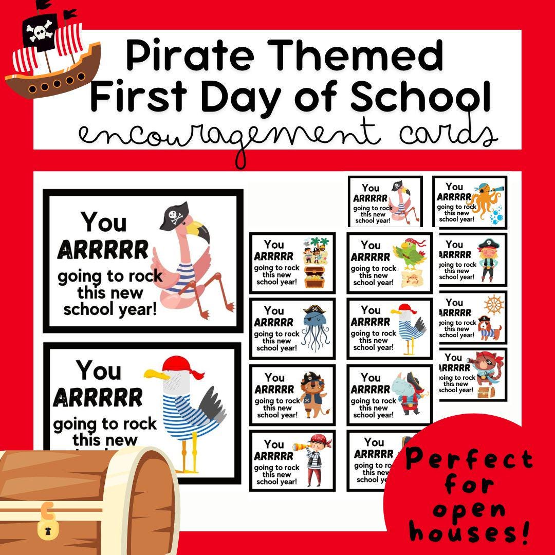 Pirate Encouragement Cards for Students: First Day of School (digital ...