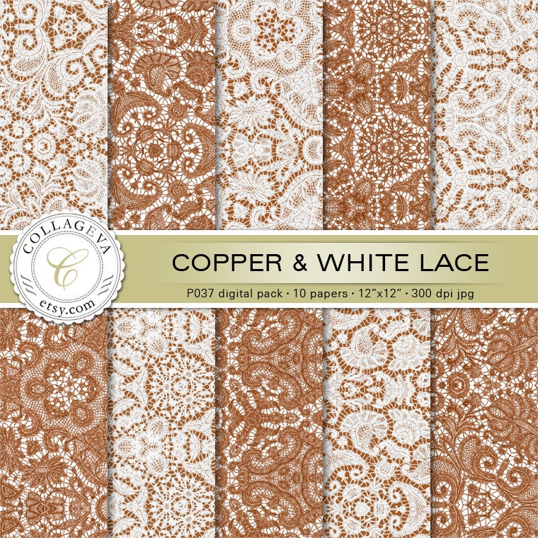 Copper & White Lace 10 Digital Papers 12x12 Printable - Etsy