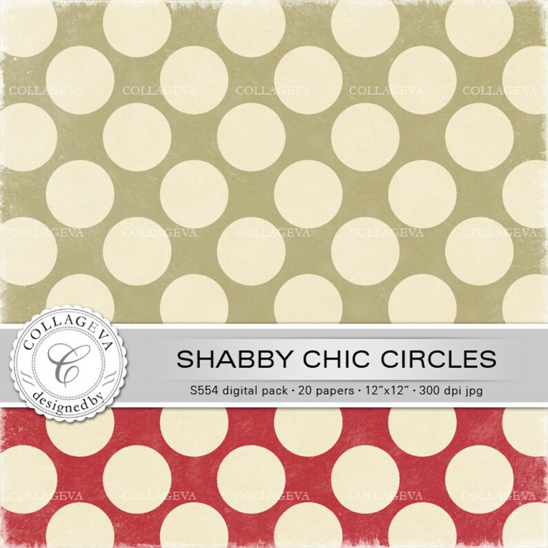Shabby Chic Circles Digital Paper Pack, 20 Printable Sheets, 12x12 ...