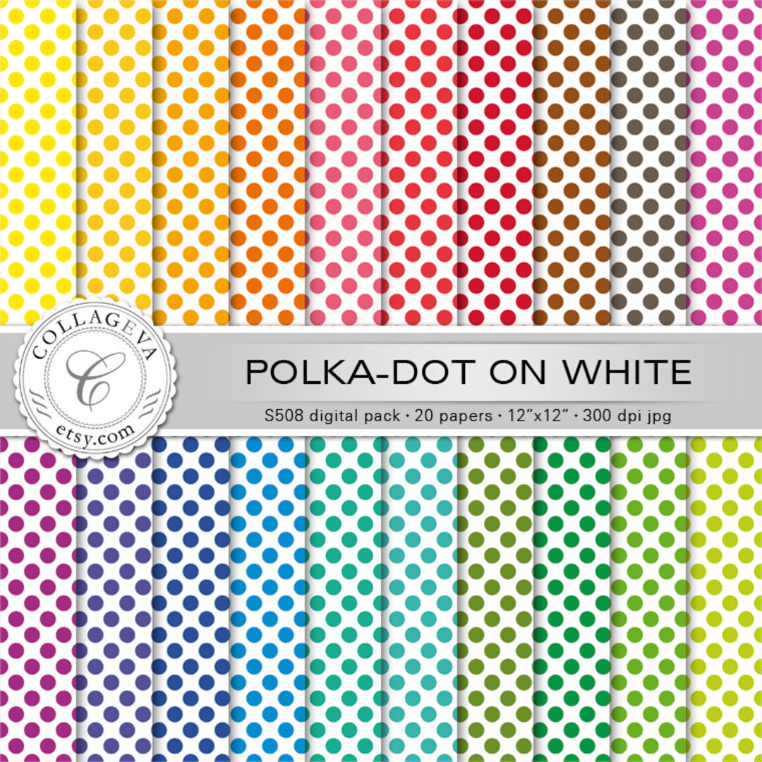 Polka-dot on White Digital Paper Pack, 20 Printable Sheets, 12x12 ...
