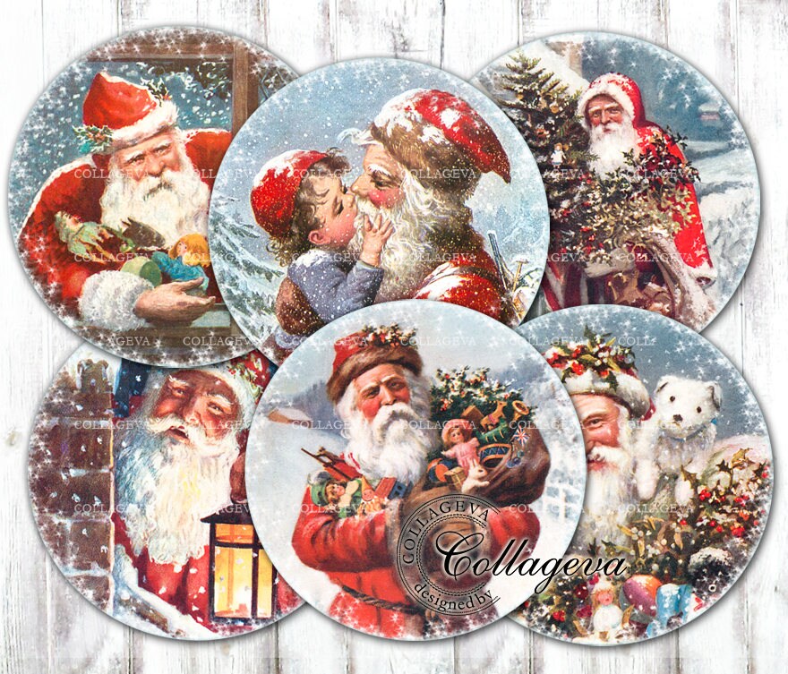 Vintage Santa Digital Collage Sheet 4 3 2.5 2 - Etsy
