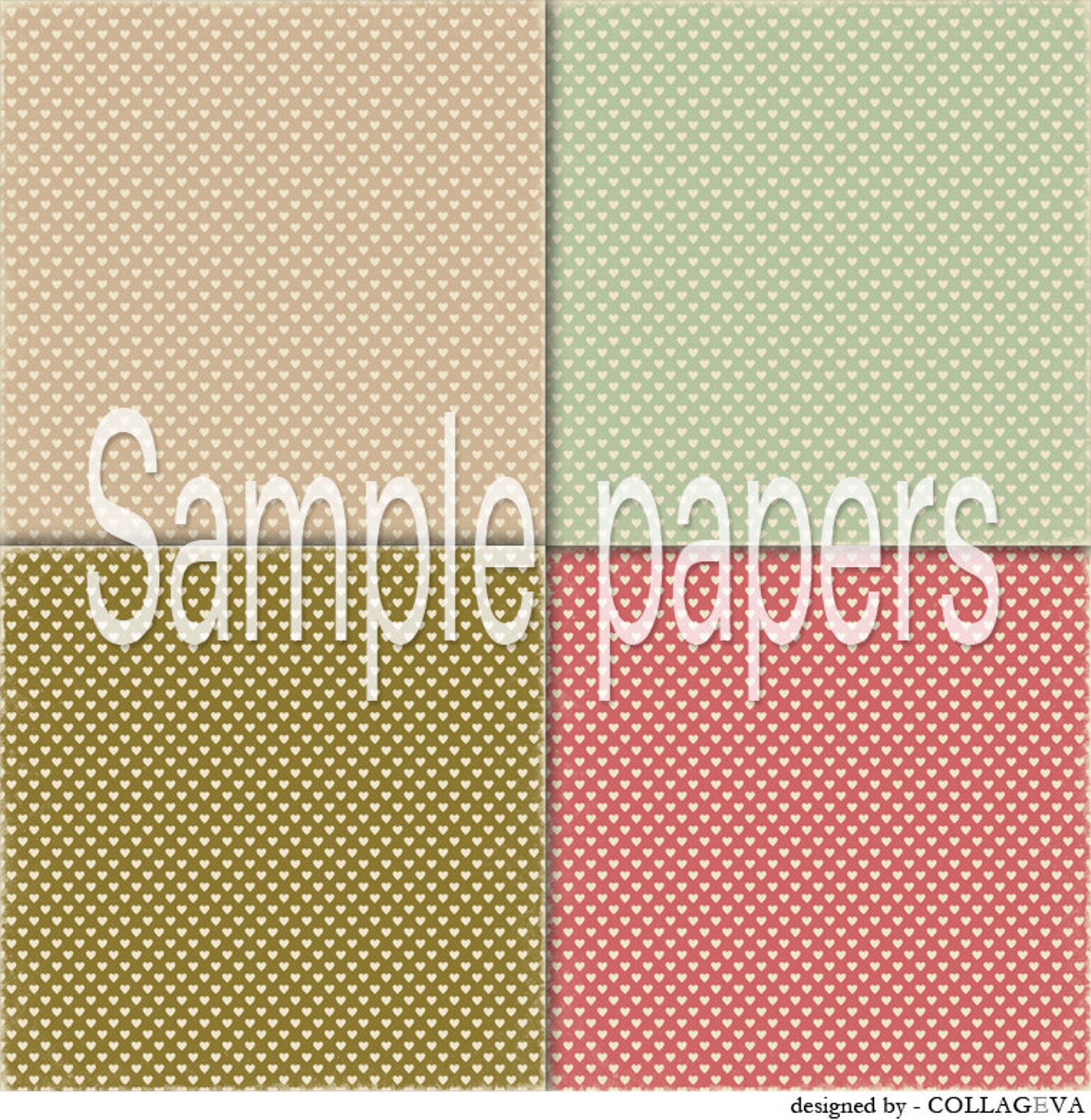 Small Vintage Hearts, Digital Paper Pack, 20 Printable Sheets, 12x12 ...
