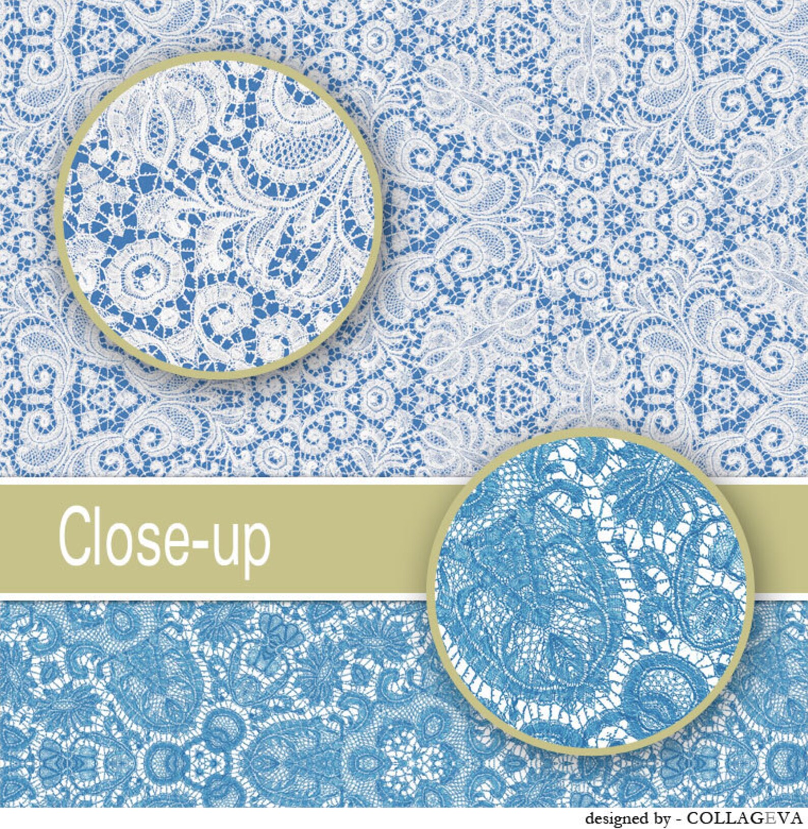 White Lace, Blue Digital Papers Scrapbook, 10 Printable Sheets 12x12 ...