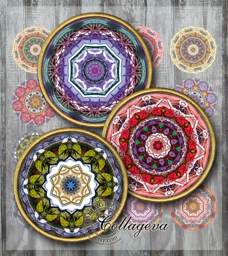 Mandala, Kaleidoscope, Digital Collage Sheet, 2.5 Inch Circles for ...