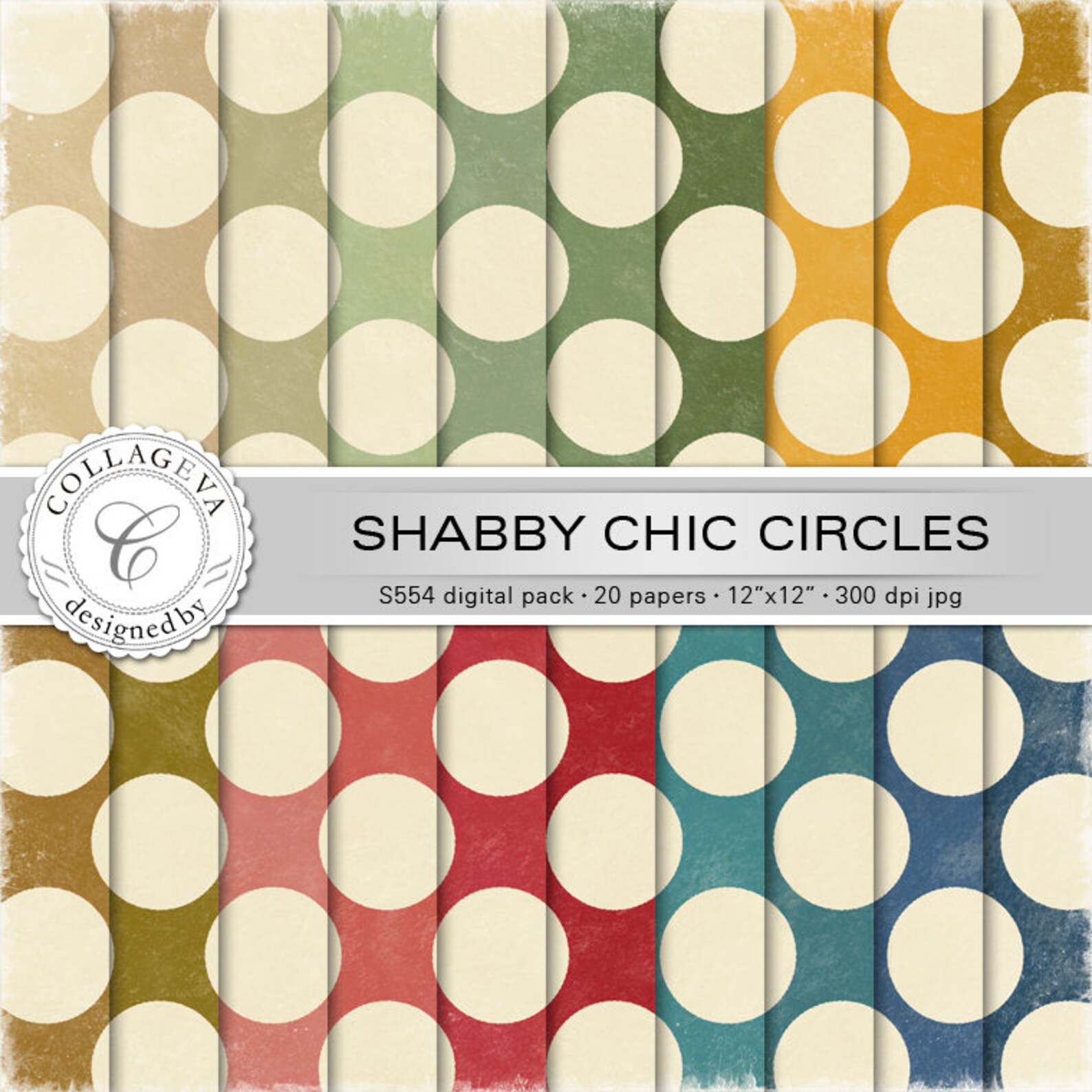 Shabby Chic Circles Digital Paper Pack, 20 Printable Sheets, 12x12 ...