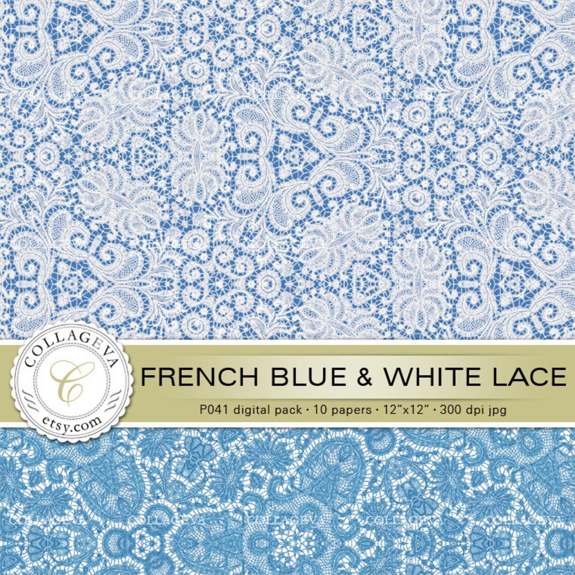 White Lace, Blue Digital Papers Scrapbook, 10 Printable Sheets 12x12 ...