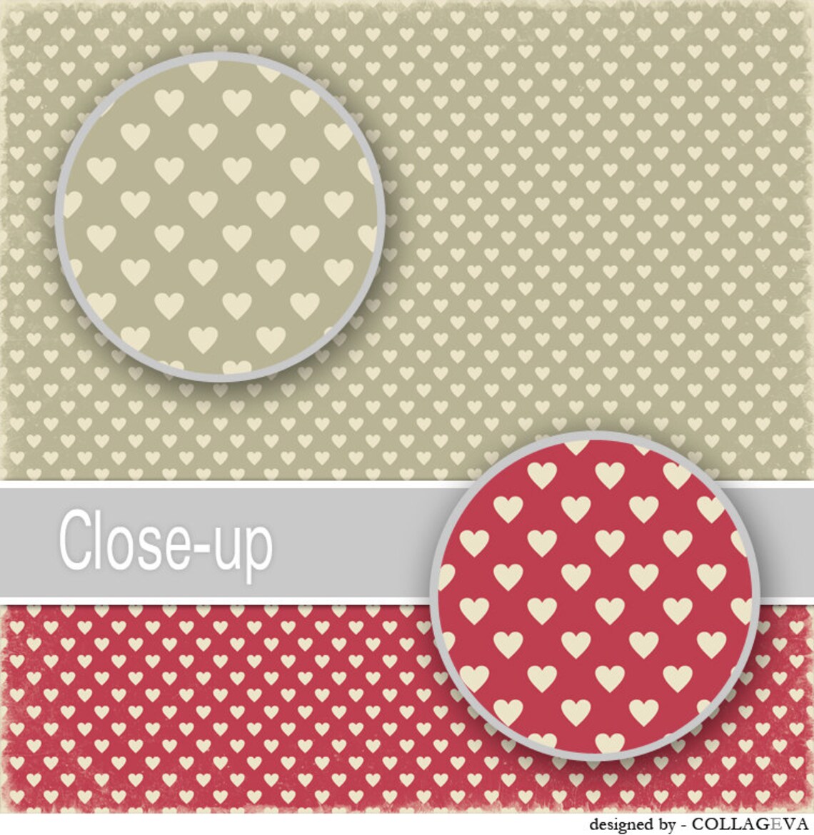 Small Vintage Hearts, Digital Paper Pack, 20 Printable Sheets, 12x12 ...