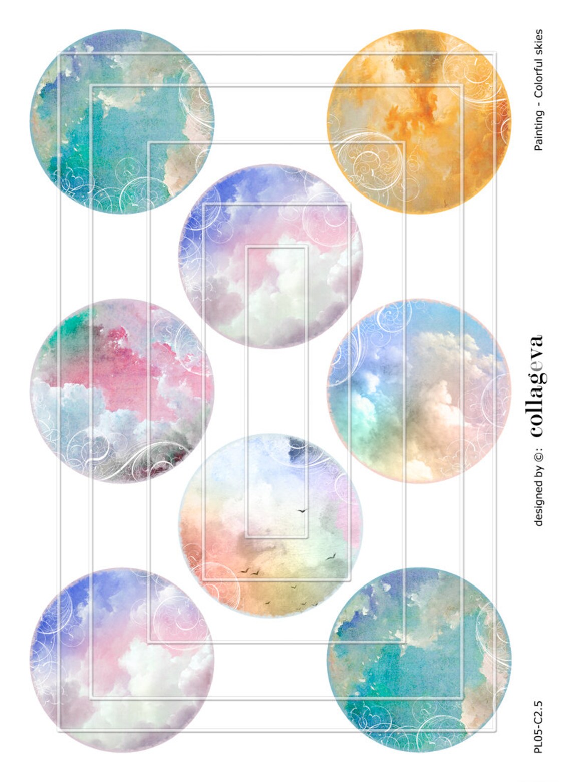 Painting Colorful Sky Digital Collage Sheet 4 3 2.5 2 Inch Circles ...