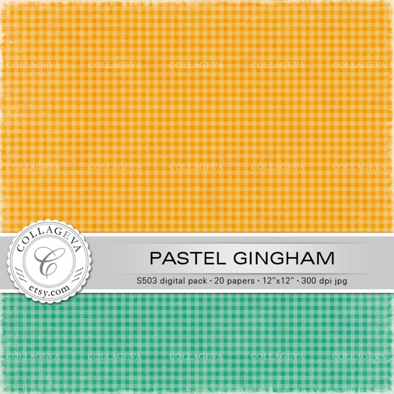 Pastel Gingham Digital Paper Pack, 20 Printable Images, 12x12, Textured ...