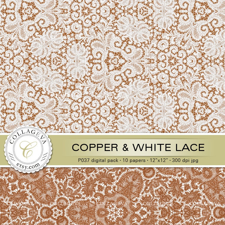 Copper & White Lace 10 Digital Papers 12x12 Printable - Etsy