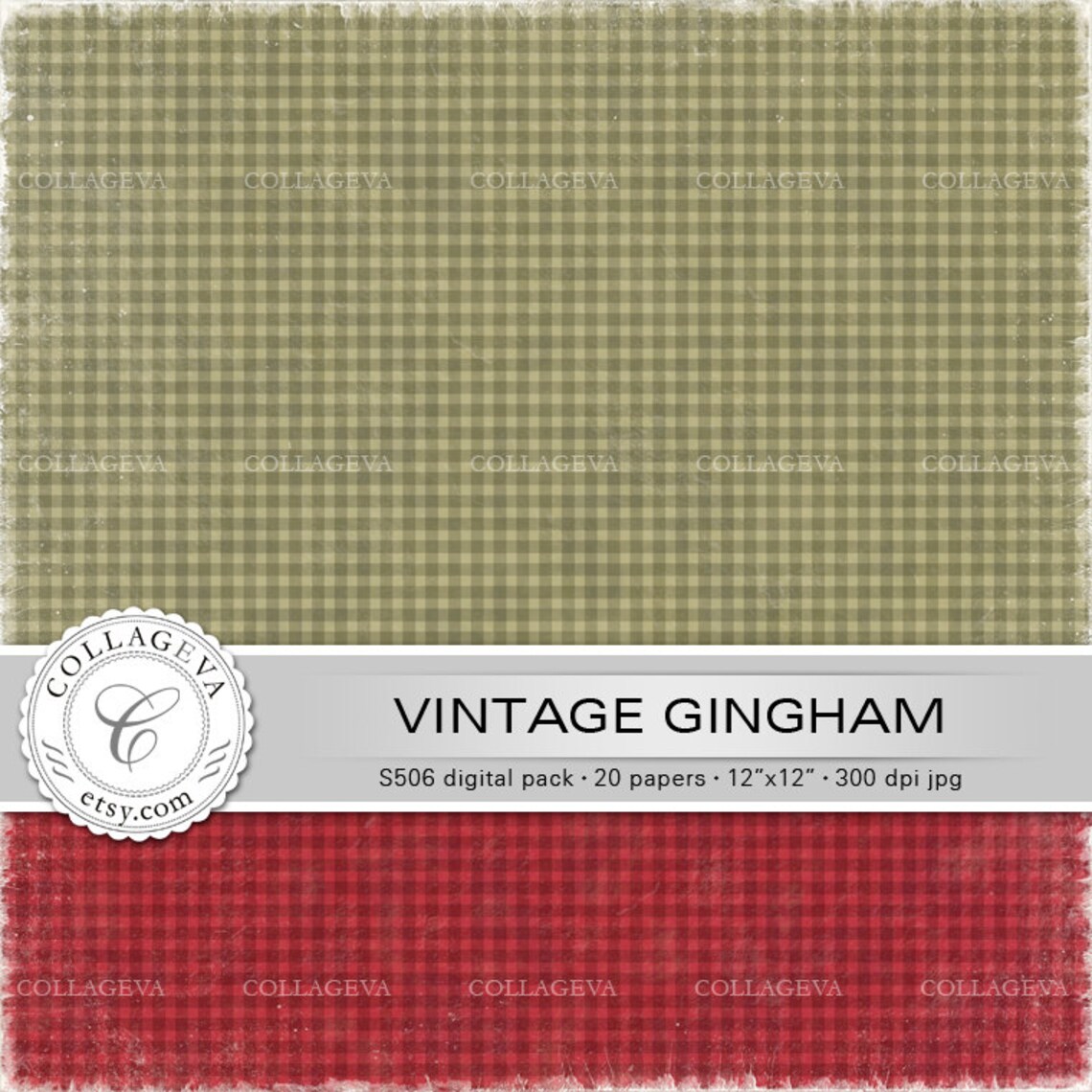 Vintage Gingham Digital Paper Pack, 20 Printable Sheets 12x12 Textured ...