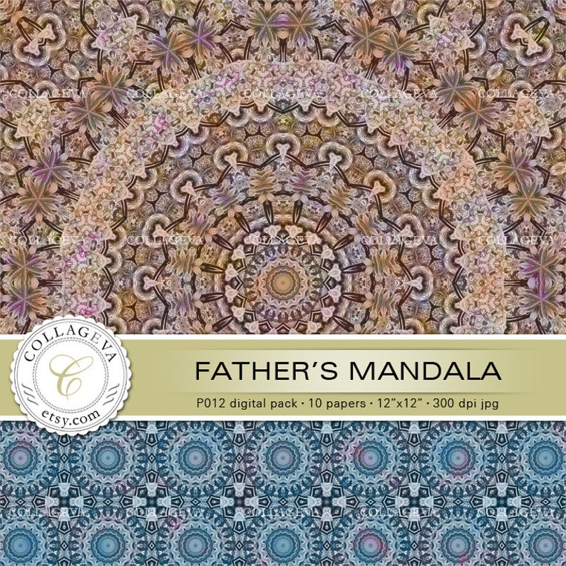 Fathers Mandala, Digital Paper Pack, 10 Printable Sheets, 12x12 INSTANT ...