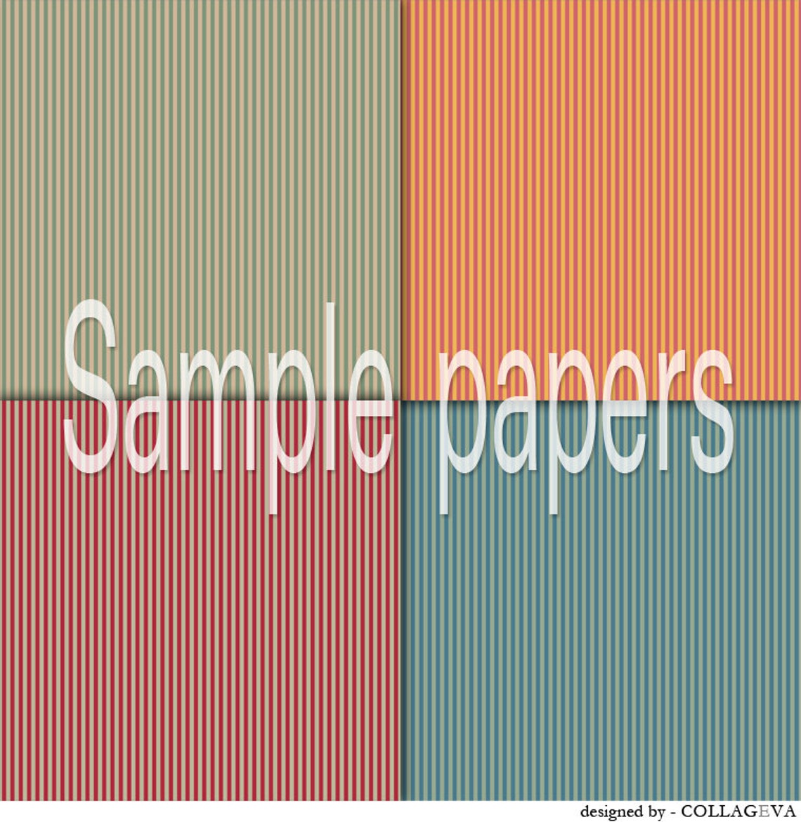 Shabby Colored Stripes Digital Paper Pack, 20 Printable Sheets, 12x12 ...