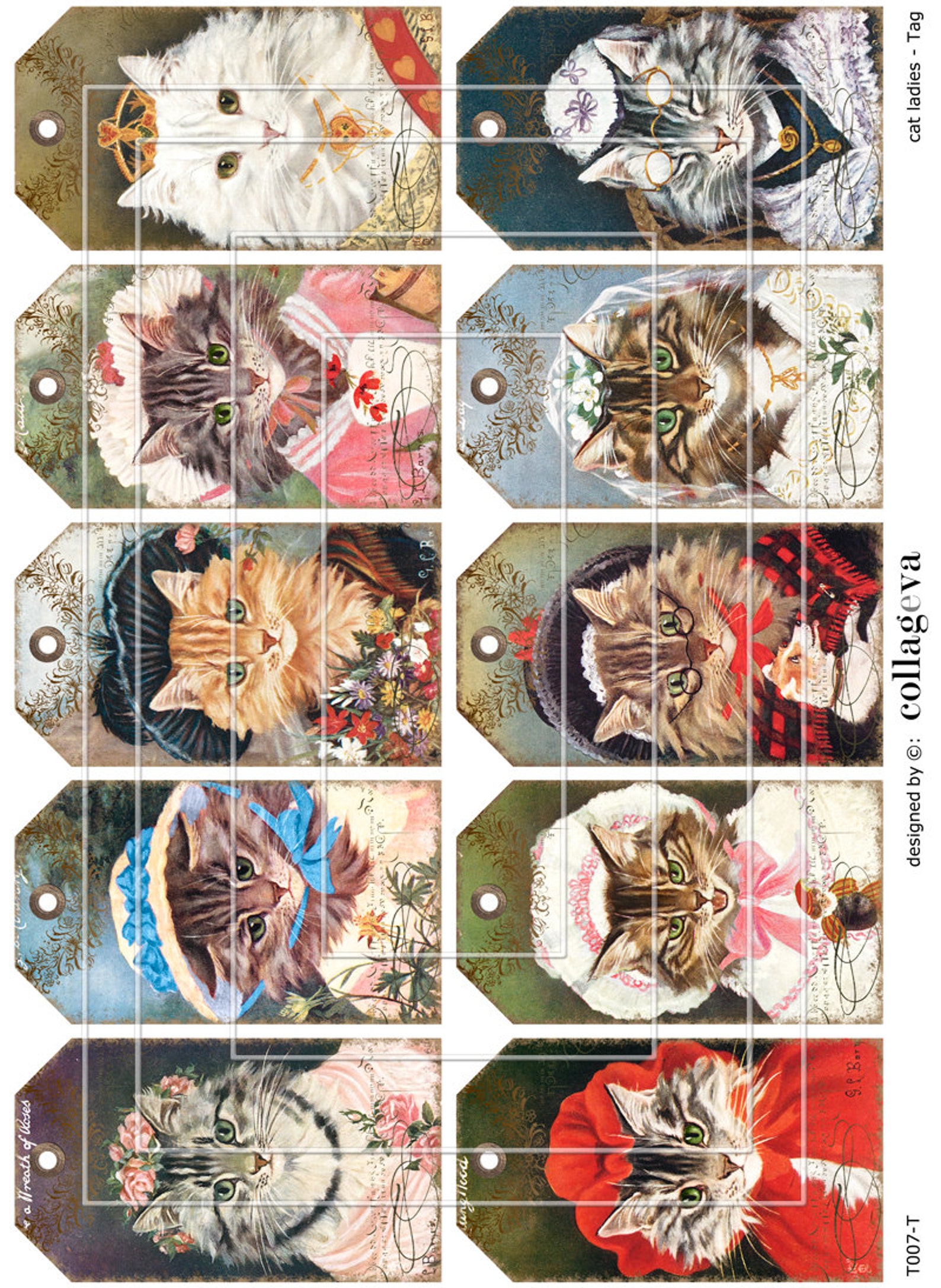 10 Digital Tags Labels Cat Ladies Printable Cat Images Kitten - Etsy