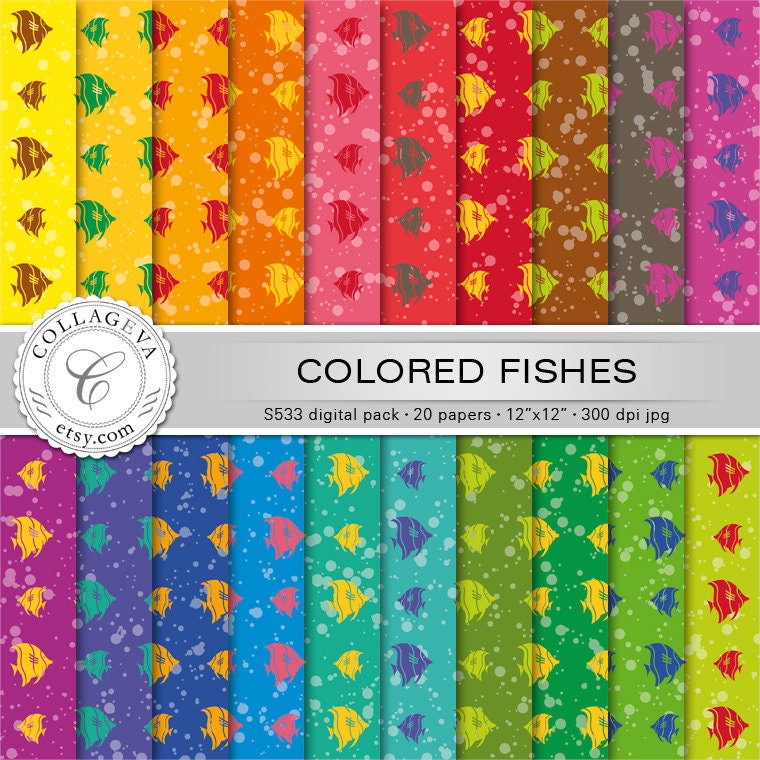 Colored Fishes Digital Paper Pack 20 Printable Sheets - Etsy