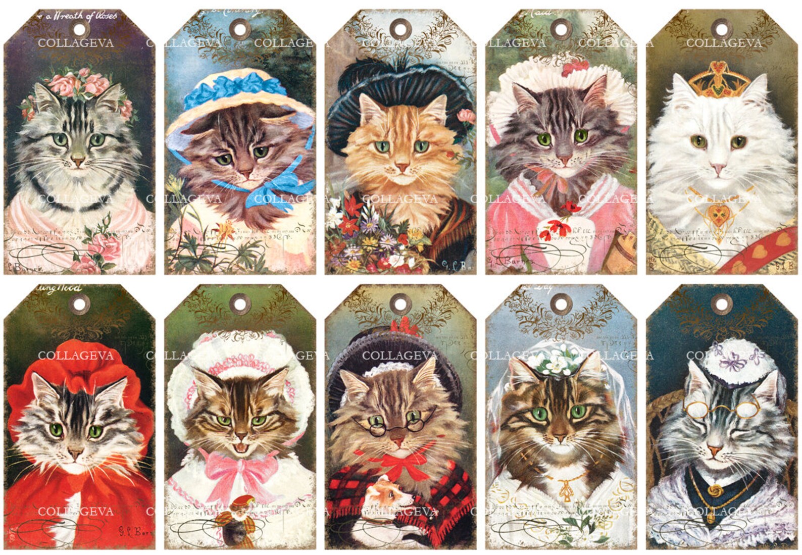 10 Digital Tags Labels Cat Ladies Printable Cat Images Kitten - Etsy