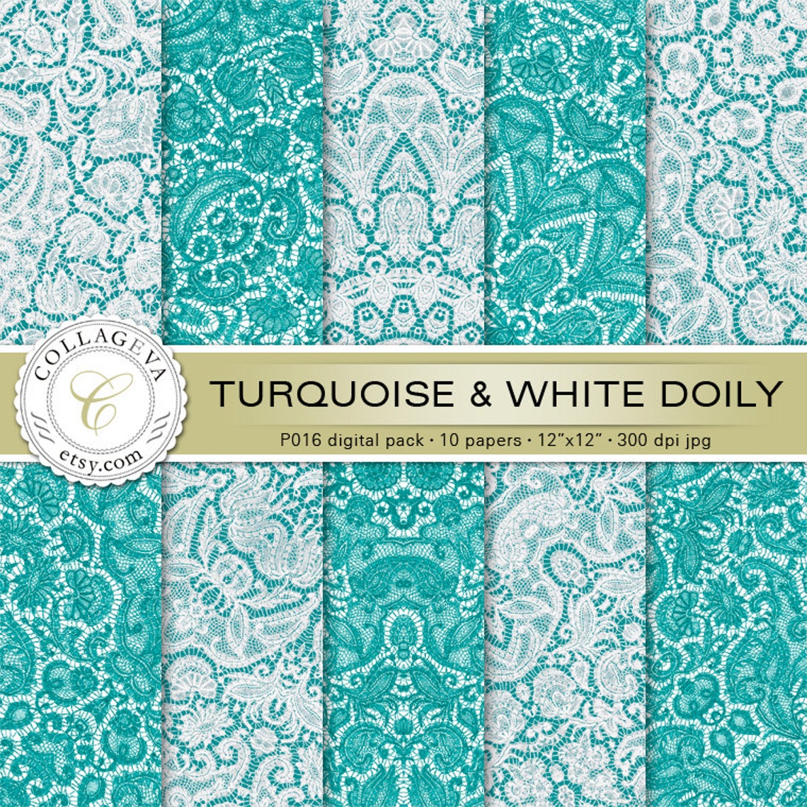 Turquoise & White Doily P016 Digital Paper Pack 10 - Etsy