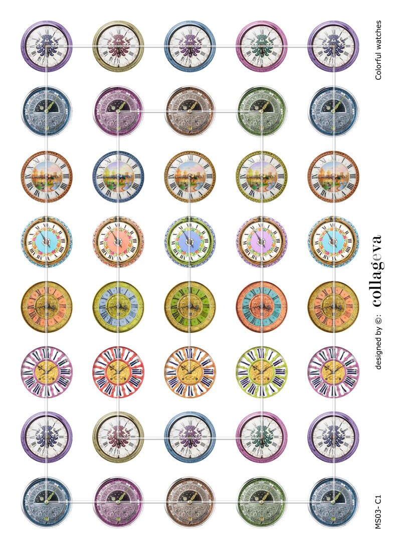 Colorful Watches Digital Collage Sheet 1.5 1.25 - Etsy