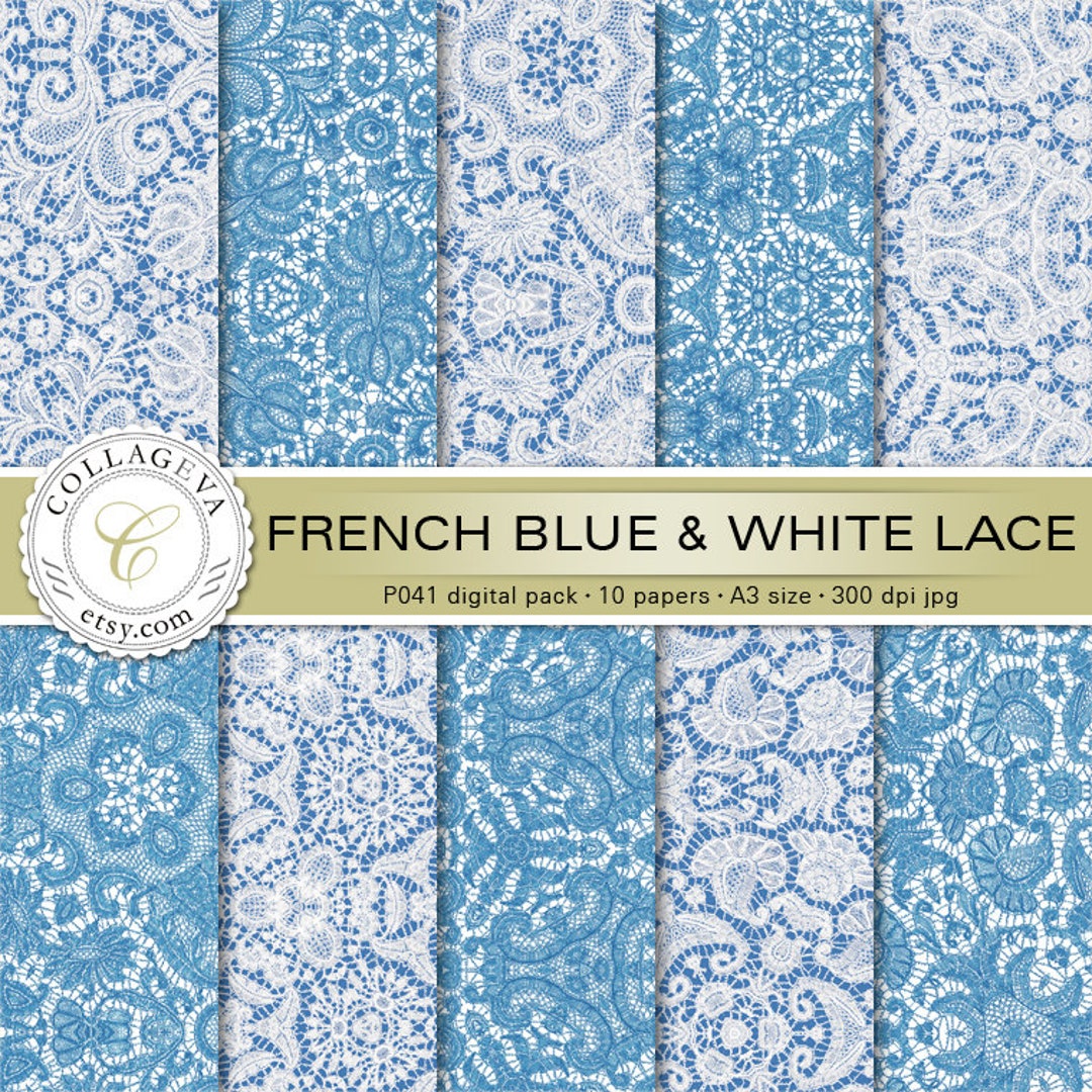 White Lace Blue Digital Papers A3 Size 10 Printable Sheets - Etsy