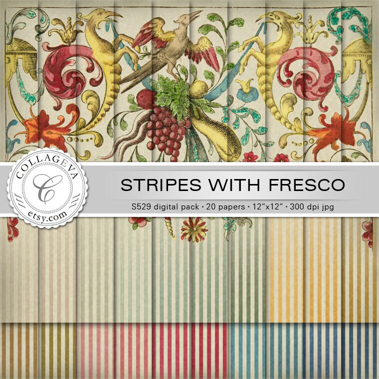 Stripes With Fresco Digital Paper Pack, 20 Printable Sheets, 12x12 ...