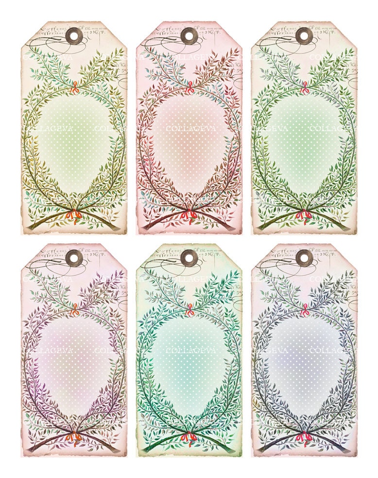 Leafy Frame Digital Tags Cards Labels Printable Vintage | Etsy