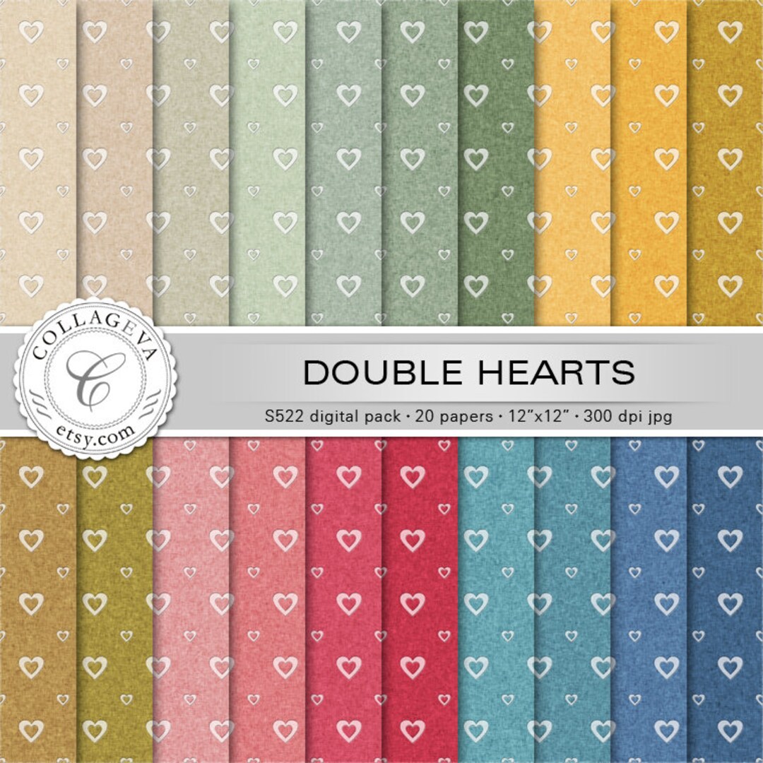 Double Hearts, Digital Paper Pack, 20 Printable Sheets, 12x12 INSTANT ...