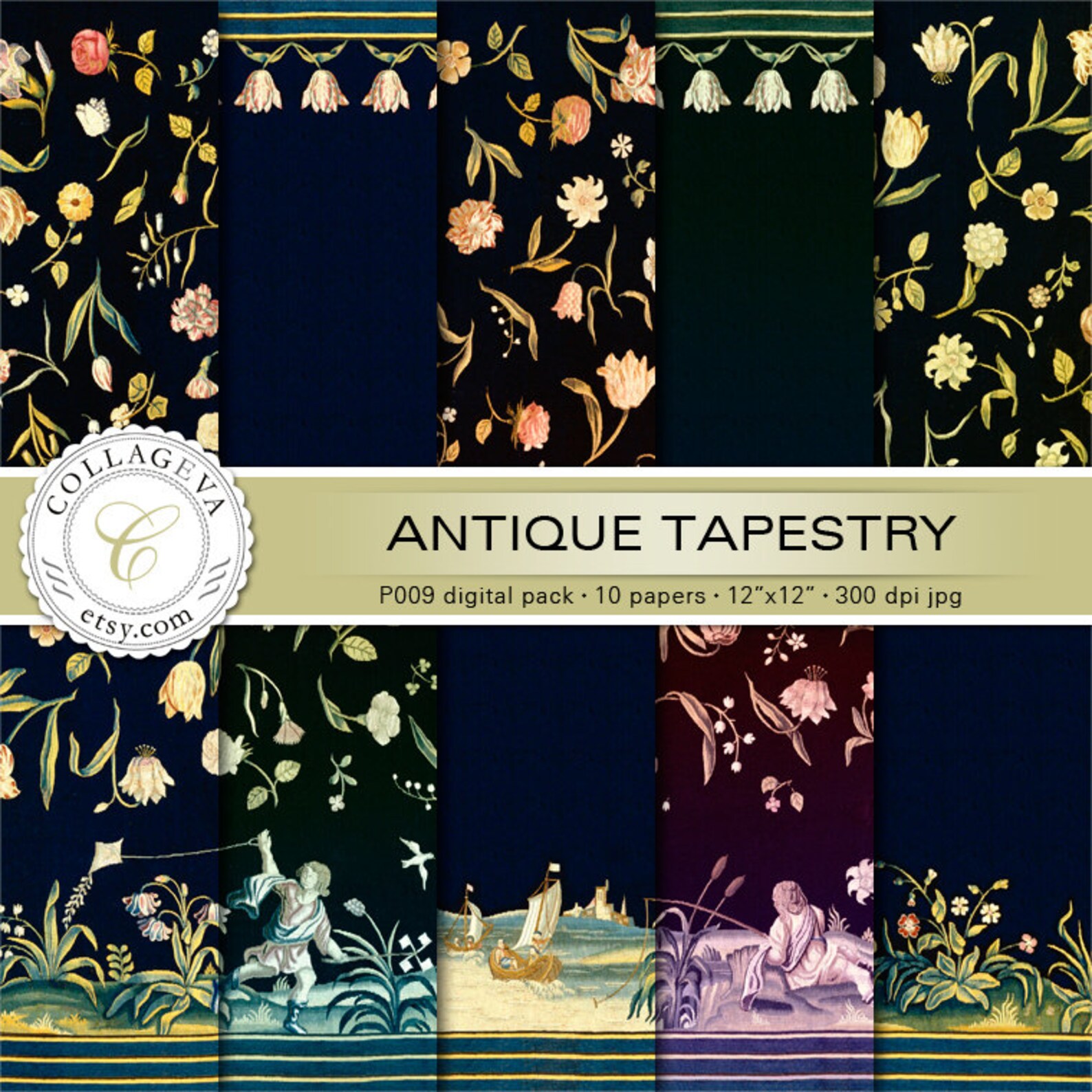 Antique Tapestry Digital Pack 10 Printable Paper 12x12 - Etsy