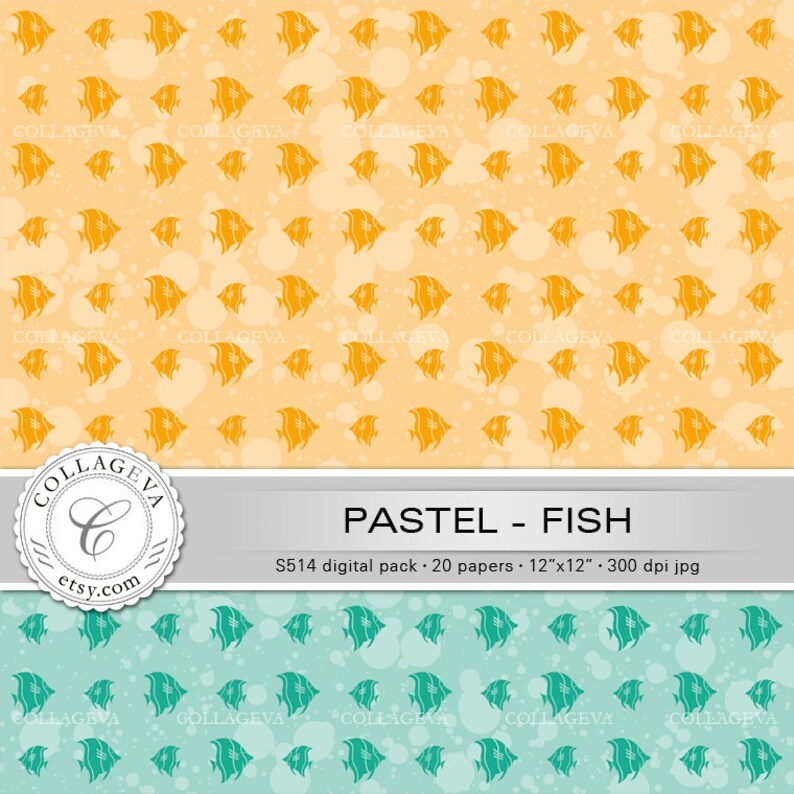 Pastel Fish Digital Paper Pack, 20 Printable Sheets, 12x12 INSTANT ...