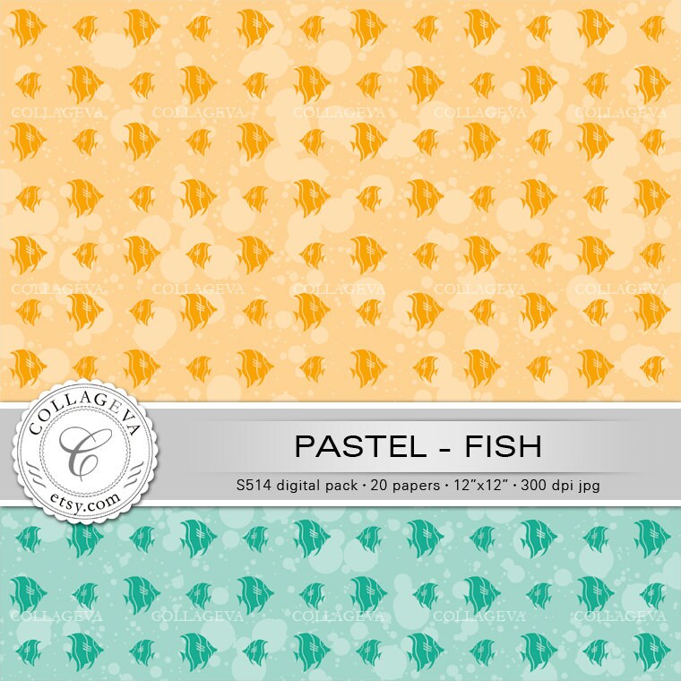 Pastel Fish Digital Paper Pack, 20 Printable Sheets, 12x12 INSTANT ...