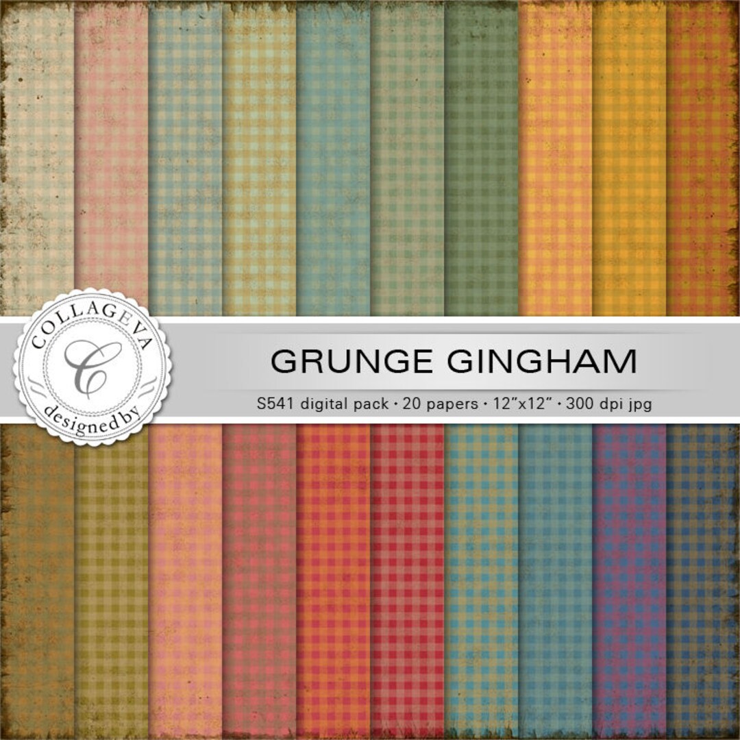Grunge Gingham Digital Paper Pack, 20 Printable Sheets, 12x12 Checkered ...