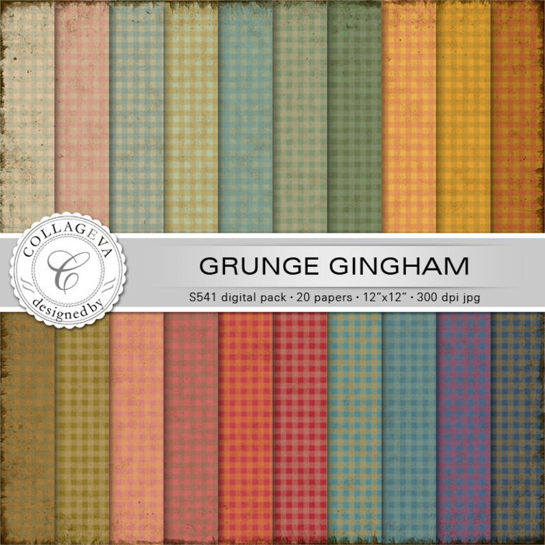 Grunge Gingham Digital Paper Pack, 20 Printable Sheets, 12x12 Checkered ...