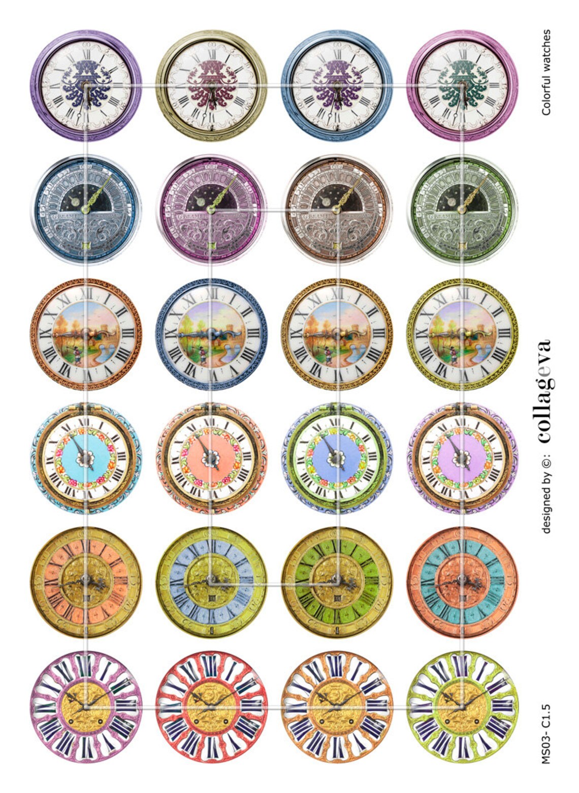 Colorful Watches Digital Collage Sheet, 1.5, 1.25, 30 Mm, 25 Mm, 1 Inch ...