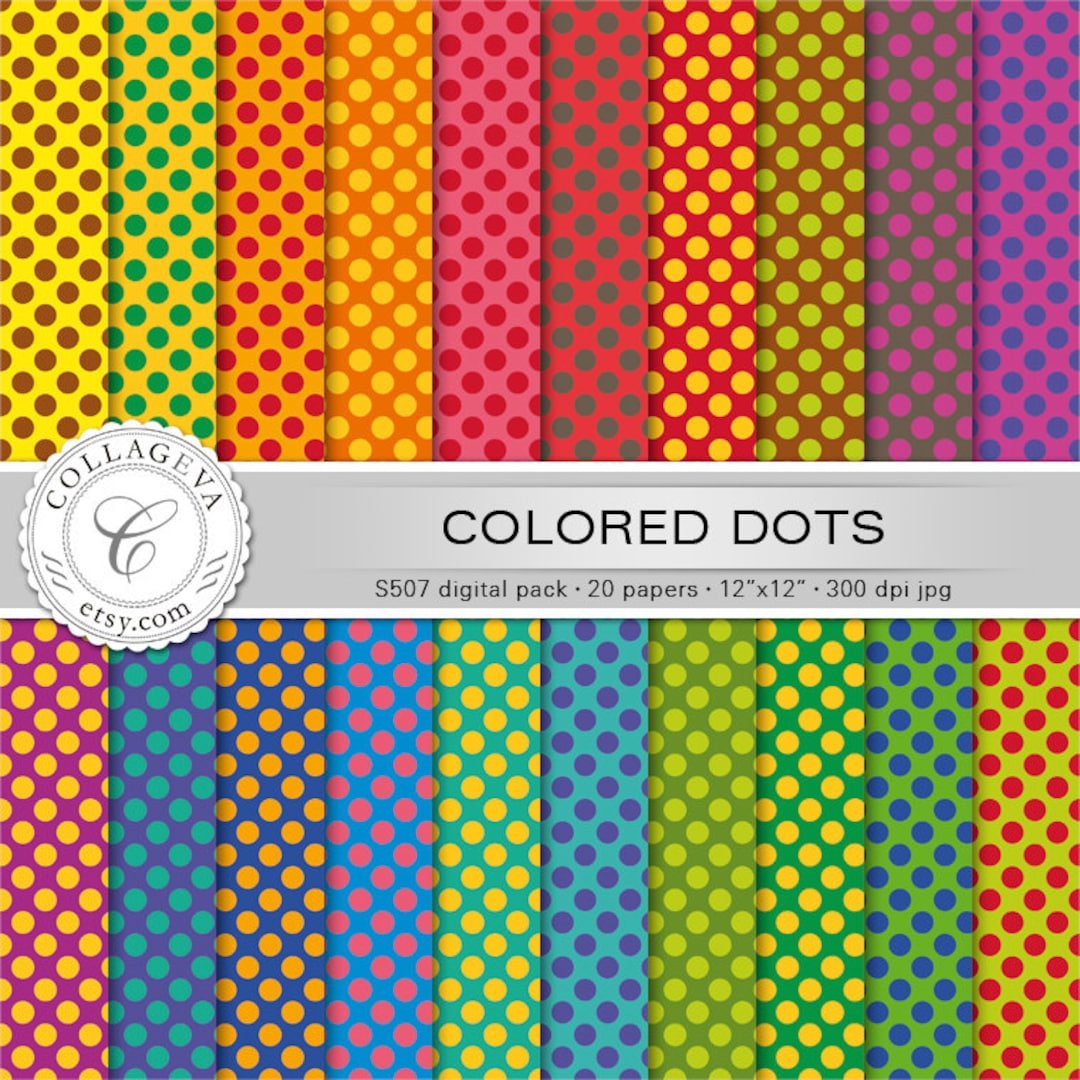 Colored Dots Digital Paper Pack, 20 Printable Sheets, 12x12 INSTANT ...
