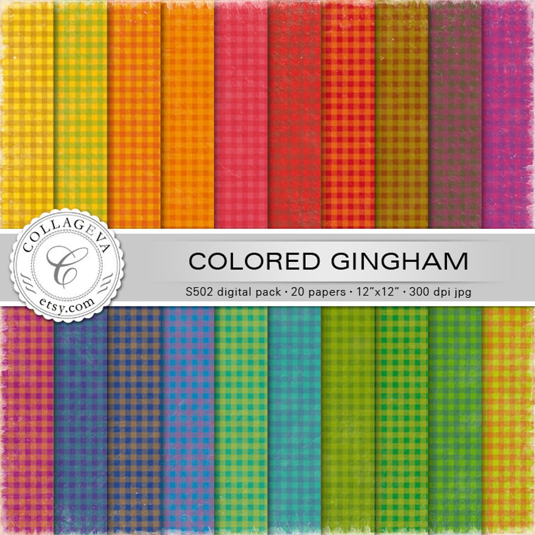 Colored Gingham Digital Paper Pack, 20 Printable Sheets 12x12 Colorful ...