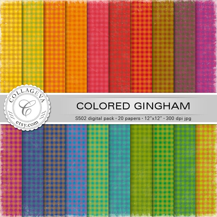 Colored Gingham Digital Paper Pack, 20 Printable Sheets 12x12 Colorful ...
