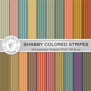 Shabby Colored Stripes Digital Paper Pack, 20 Printable Sheets, 12x12 ...